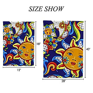 ZHONGJI Garden Flag Yard Flag Mexican Talavera Cute Pattern Blue Vertical Double Sided Design Seasons Holidays Yard Outdoor Polyester 12x18 Inch