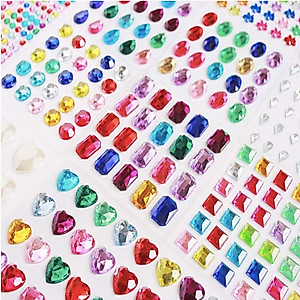 3800+ Gem Stickers Jewels Stickers Rhinestone for Crafts Sticker Crystal Stickers Self Adhesive Craft Jewels for Arts & Crafts，Multicolor，assorted size, total19 sheet, 14 big gems, 5 small gems