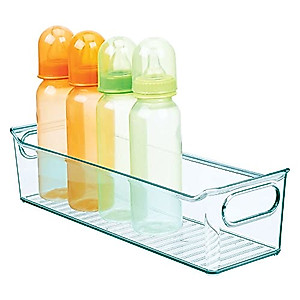 mDesign Slim Plastic Nursery Storage Container Bins with Handles for Organization in Pantry, Cabinet, Closet or Cubby Shelves - Organizer for Baby Food, Bibs, Formula, and Burp Cloths - 4 Pack, Blue