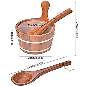 Astarama Sauna Bucket and Ladle, Handmade Cedar Wooden Hot Tub Barrel Sauna Natural Sauna Spa Accessory Bath Accessories Supplies