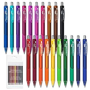 Smart Color Art 40 Pack Set, 20 Colored Gel Pens With 20 Matched Refills, Medium Point Retractable Gel Ink Pens With Comfortable Grip, Great for Journal Notebook Planner in School Office