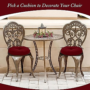 LOVTEX Memory Foam Outdoor Chair Cushions, 2 Pack, Round, 15 Inch, Dark Red, Waterproof, with Ties