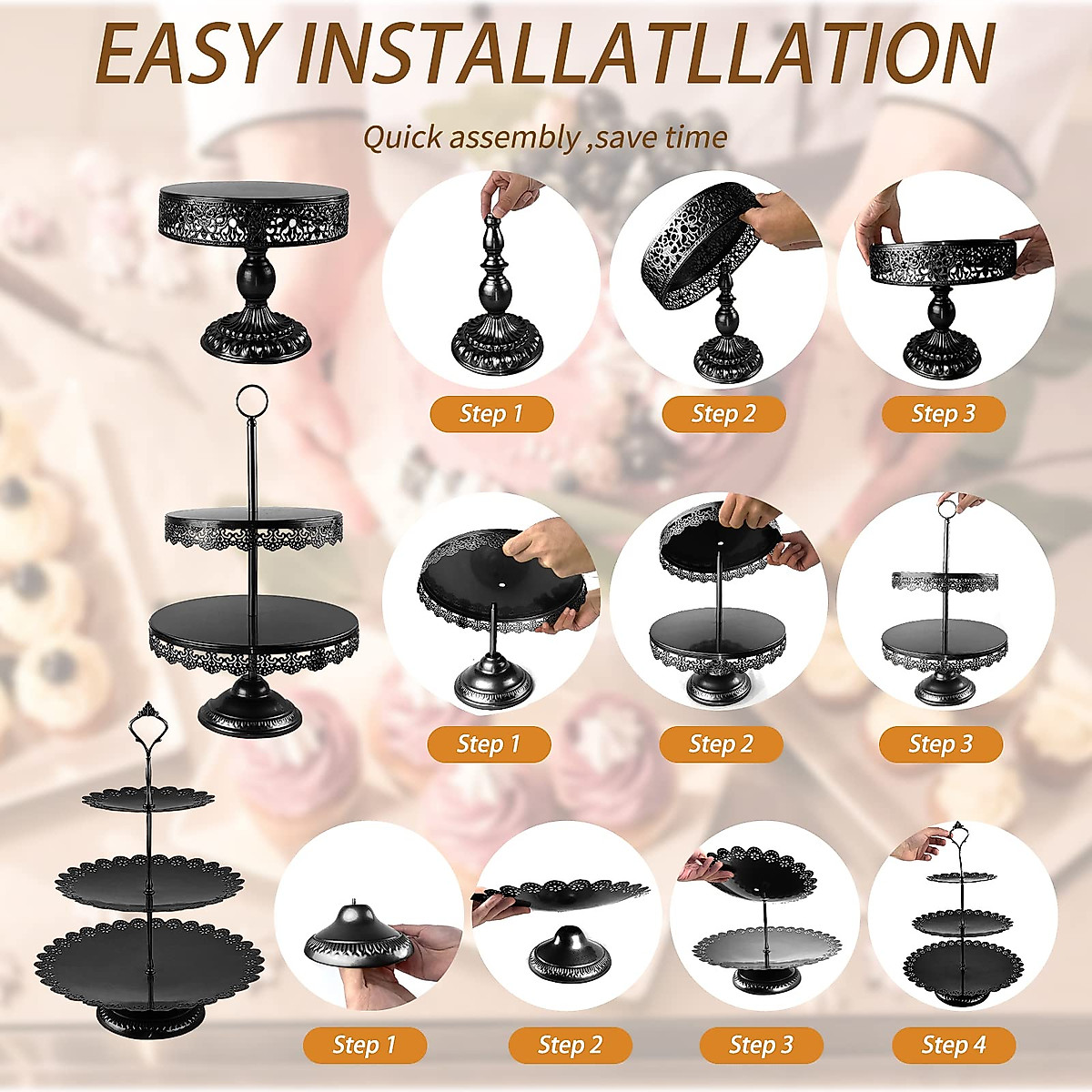 Black Cake Stand Set-7 Pcs Cake Stand Set-Dessert Table Display Set for Baby Shower, Wedding, Birthday Parties, Chrismas Celebration