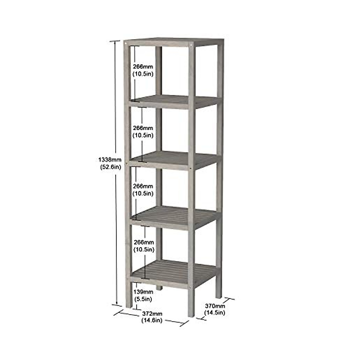 INTERBUILD REAL WOOD Holger 5 Tier Storage Shelving Tower, Acacia Wood, 53" x 15" x 15" - Dusk Grey