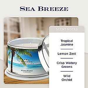 Premium Scented 4-Wick Candle, Sea-Breeze, HomeWorx by Slatkin & Co - 18 oz - Long-Lasting Jar Candle, 30-55 Hours Burn Time - Notes of Tropical Jasmine, Lemon Zest, Crisp Watery Greens & Wild Orchid
