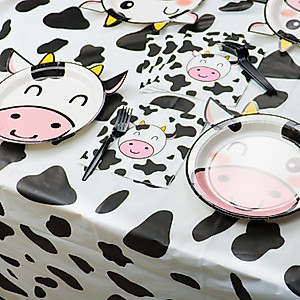 81 Pcs Cow Print Party Supplies, 40 Pcs Cow Shape Party Plates, 20 Cow Pattern Napkins, 20 Pcs Forks, 1 Pcs Cow Print Table Cover for Girl Boy Kid Birthday, Baby Shower, Farm Animal Theme Party