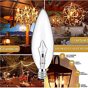 40 Watt Clear Candelabra Base (E12) 110V_120V,Flame Shaped Incandescent Chandelier Light Bulbs,Dimmable, Warm White (6)