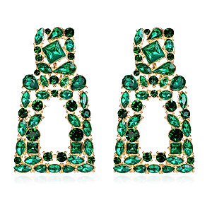 KELMALL Elegant Rhinestone Rectangle Dangle Earrings for Women - Sparkly Crystal Geometric Drop Statement Jewelry