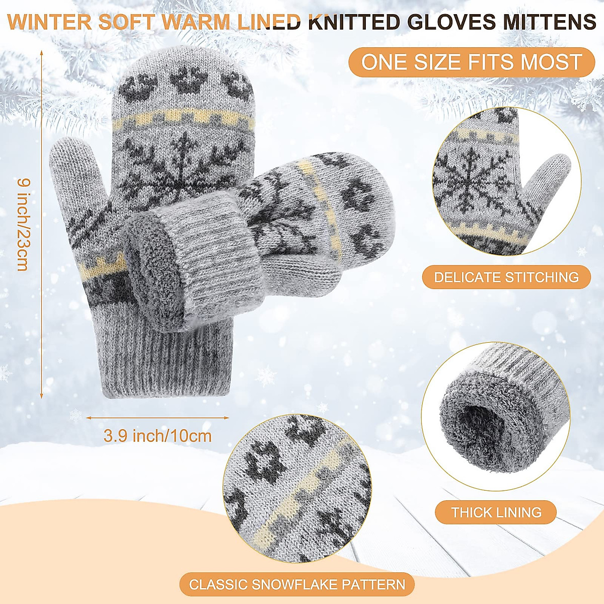 Vicenpal 3 Pairs Women's Winter Gloves Warm Lining Mittens Knit Thick Wool Gloves Knit Mittens for Winter Cold Weather (Purple, Gray, Black)