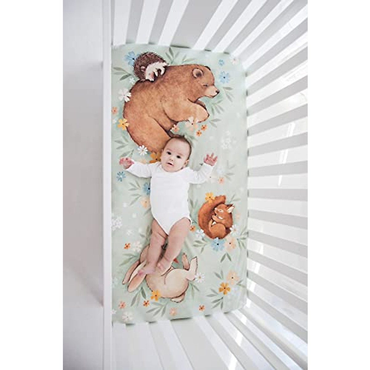 Rookie Humans 100% Cotton Sateen Fitted Crib Sheet: Enchanted Meadow. Modern Nursery, Use as a Photo Background for Your Baby Pictures. Standard Crib Size (52 x 28 inches)
