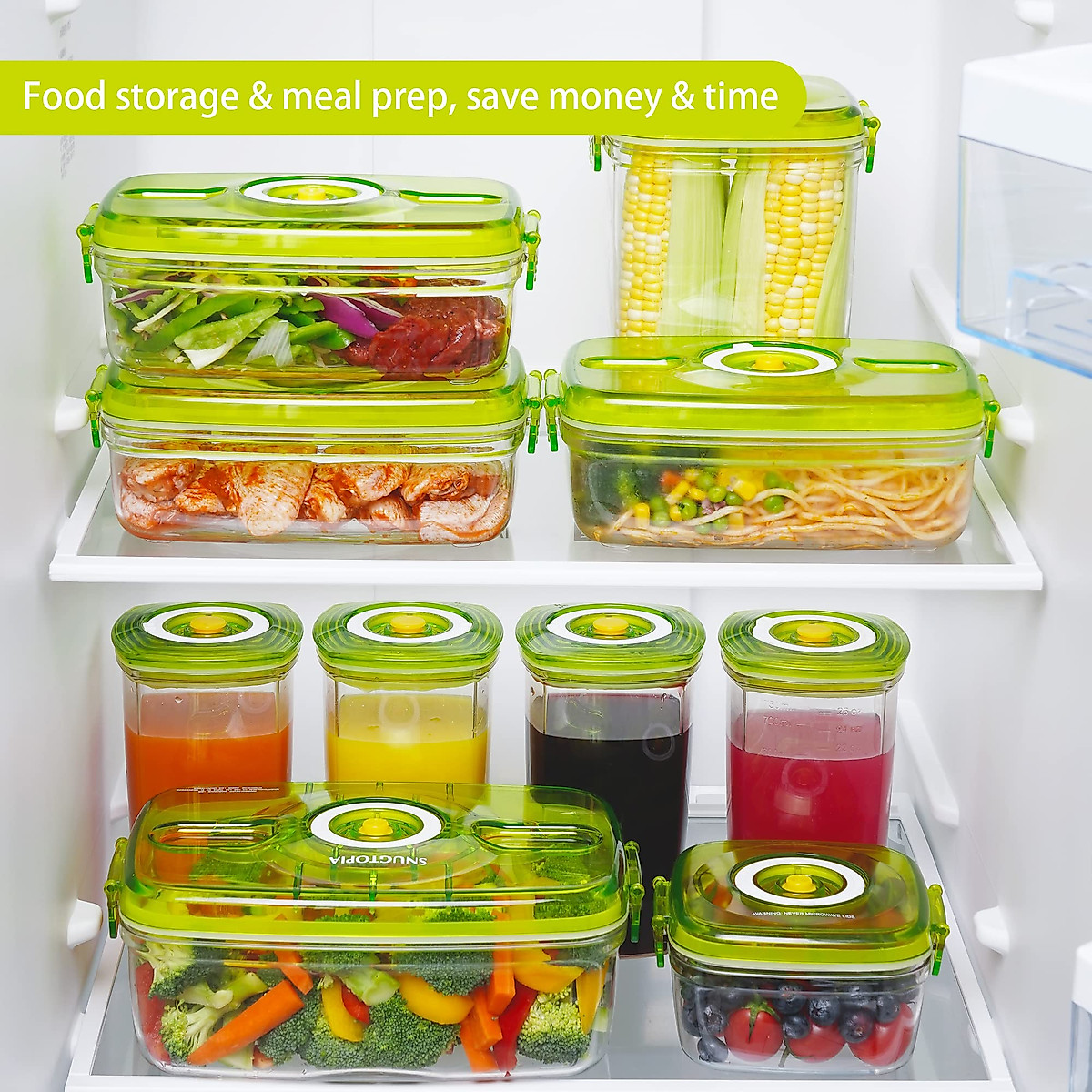 SNUGTOPIA Vacuum Seal Food Storage Containers with Lids - Square, BPA Free, Leak Proof, Dishwasher, Freezer & Microwave Safe 3Pcs