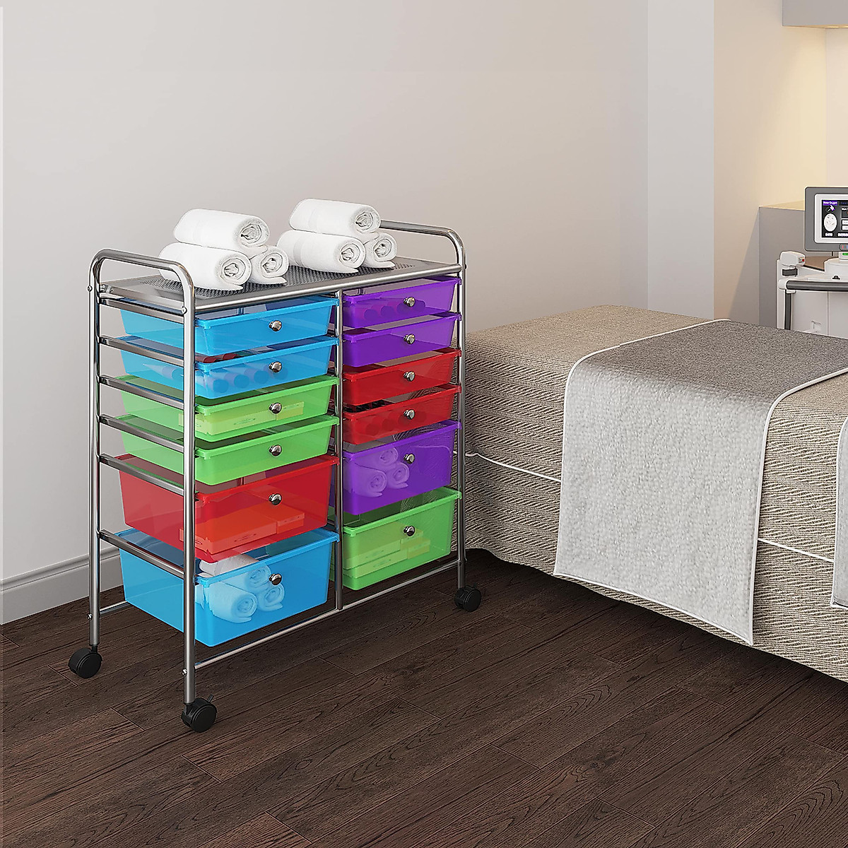 Topeakmart Utility Cart with 12 Drawers Rolling Cart Organizer Plastic Storage Drawers Craft Trolley 360 Degree Castor Wheels, Multicolor