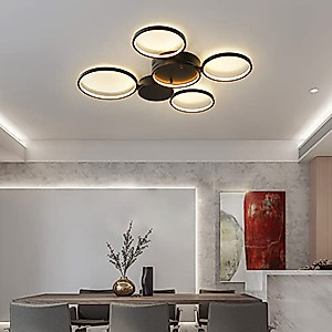 KARMIQI Modern Black Ring Ceiling Light 37W Dimmable LED Ceiling Light Circle Flush Mount Ceiling Light Fixtures for Living Room Bedroom Dining Room Kitchen