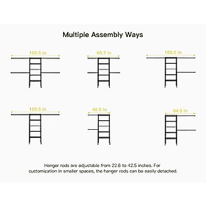 Ulif M2 Closet Organizer System, 5.9 Feet Height Mounted to the Wall Garment Rack with 4 Expandable Hanger Rods, 5 Shelves in 23.6" L x 14.5" W, Suit Total Space from 5.8-8.8 ft, Black