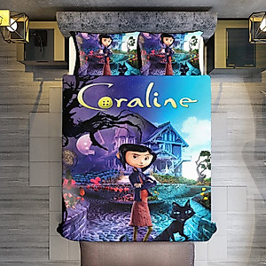 Cora_line Funny Bedding Set 3-Piece 79"x90" Cartoon Room Decor with 1 Duvet Cover and 2 Pillowcase All Season