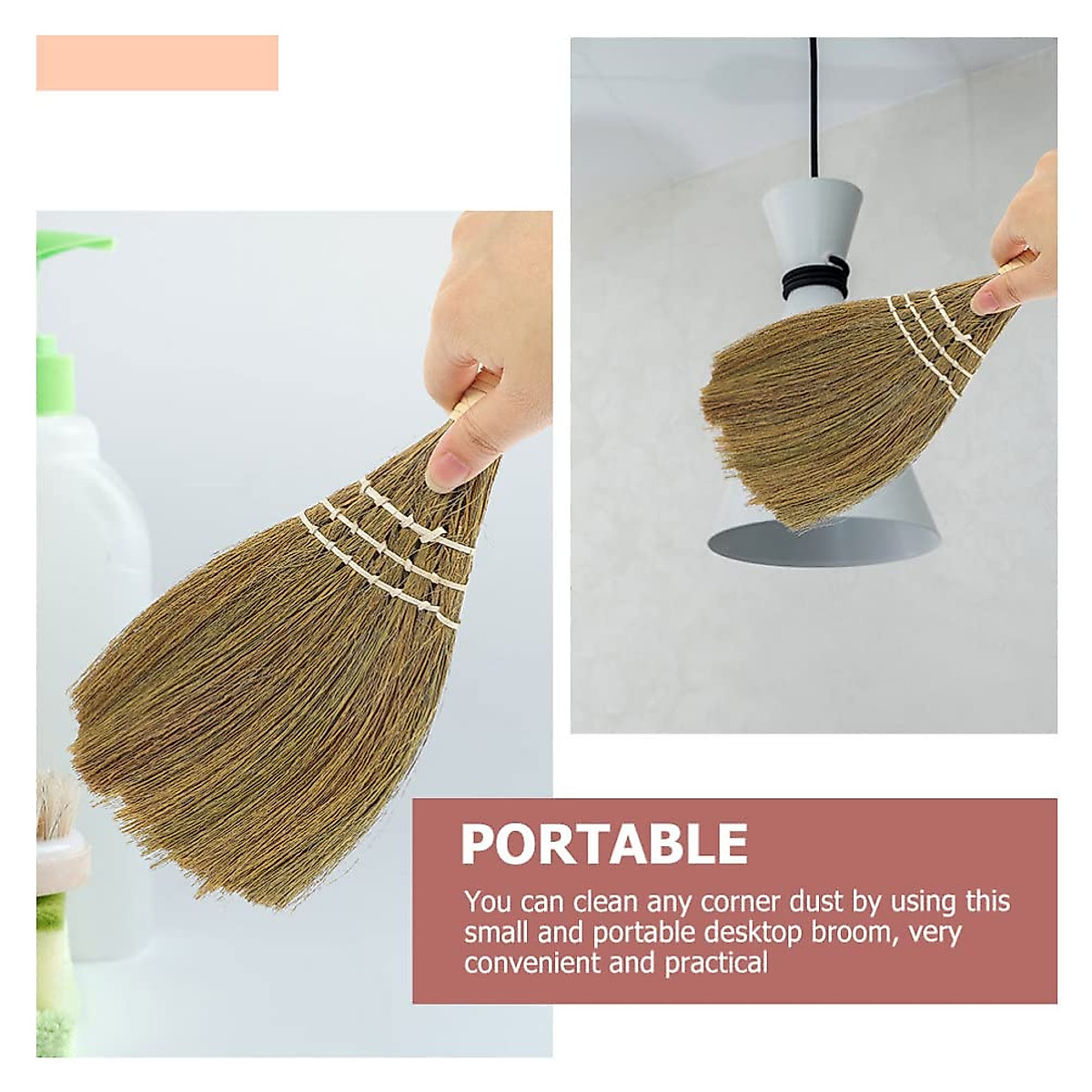 HEMOTON Whisk Broom Hand Broom Soft Natural Bristles Small Whisk Broom Desk Cleaning Brush for Indoor Outdoor