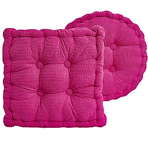 XSlive Corduroy Round Chair Pad Solid Color Corn Textured Soft Thicken Seat Cushion for Home Kitchen Office (Rose,Diameter 18")