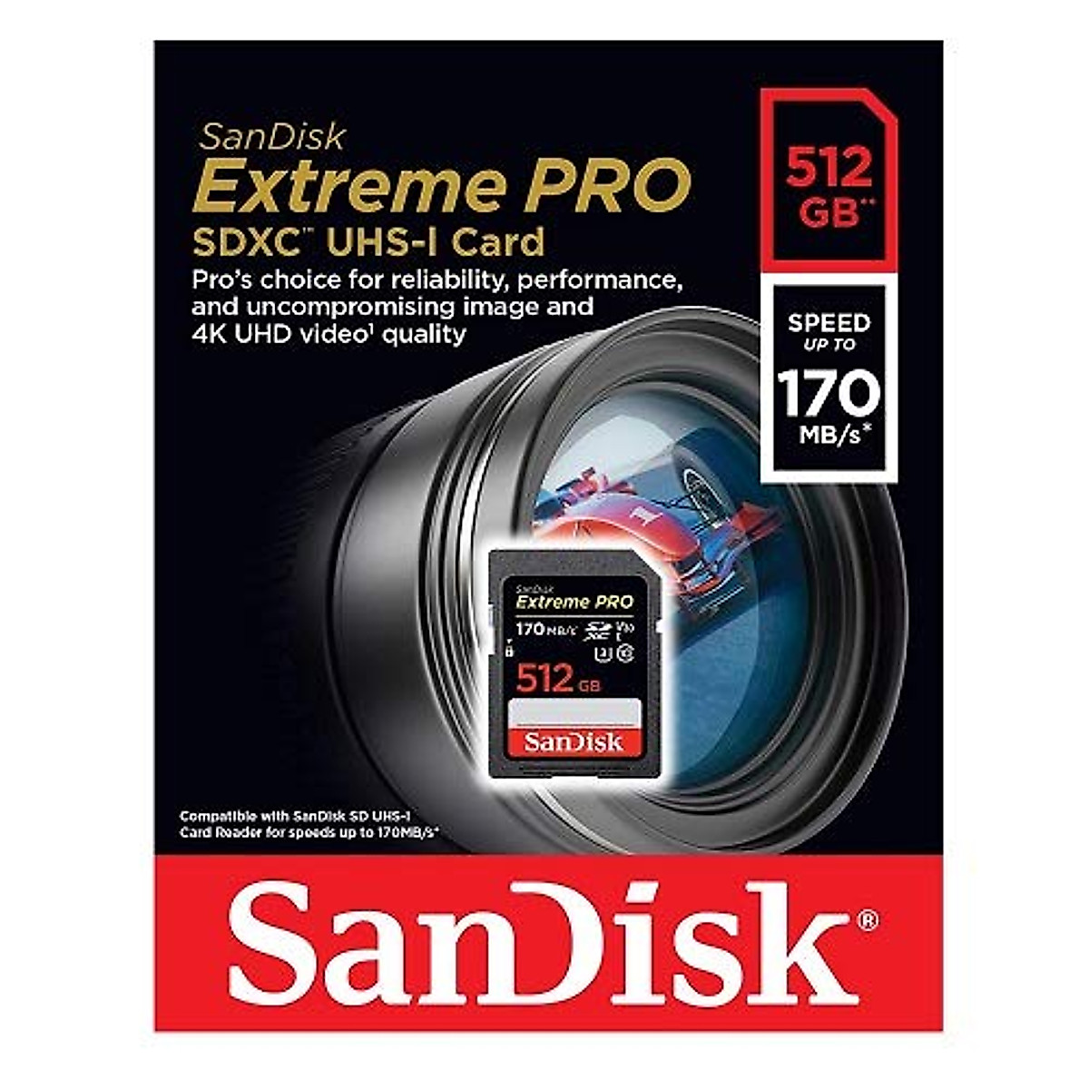SanDisk Extreme Pro 512GB SD Card SDXC UHS-I Card for Cameras Works with Canon EOS R, M50, M100 (SDSDXXY-512G-GN4IN) 4K UHD Video Class 10 Bundle with 1 Everything But Stromboli 3.0 Memory Card Reader