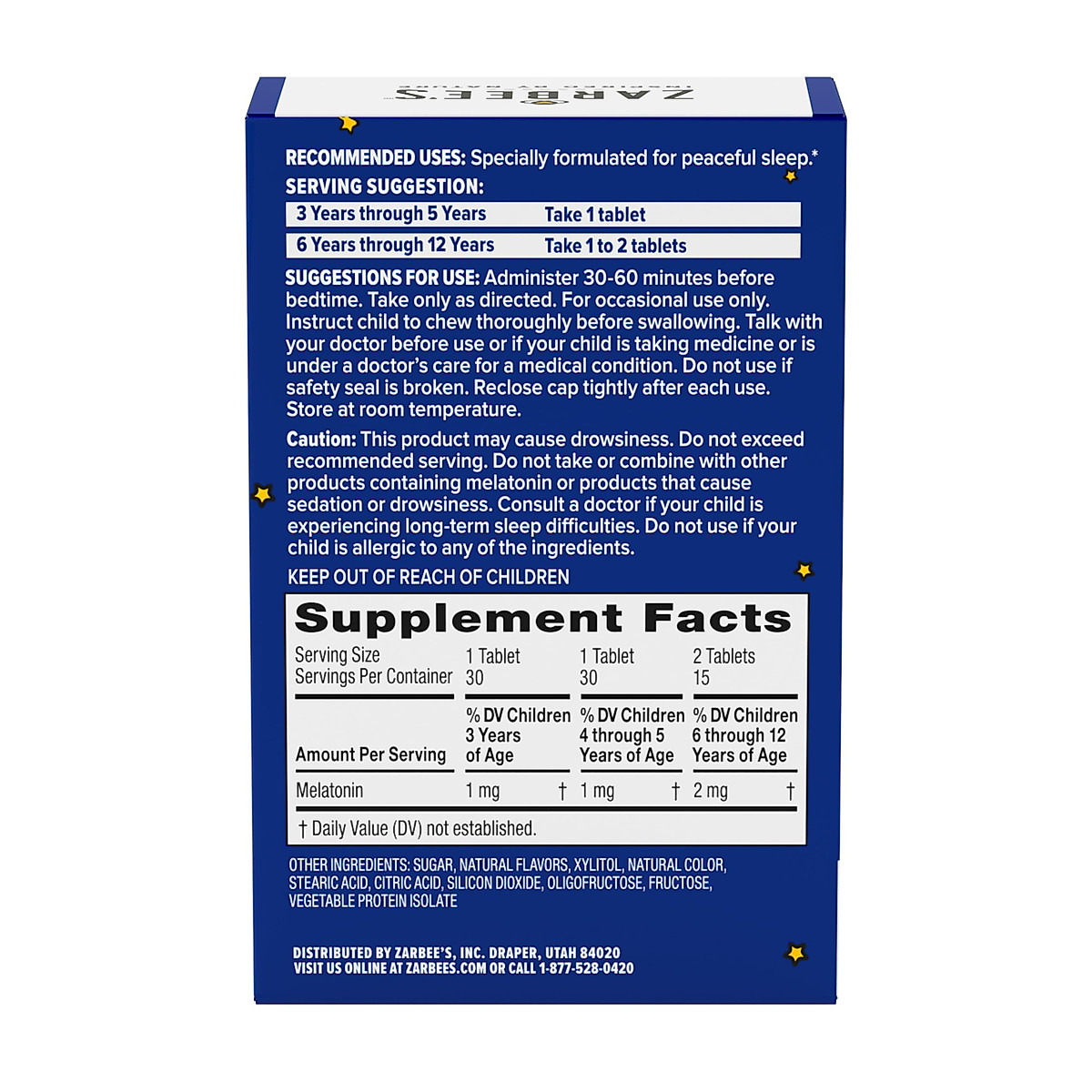 Zarbee's Kids 1mg Melatonin Chewable Tablet, Drug-Free & Effective Sleep Supplement, Easy to Take Natural Grape Flavor Tablets for Children Ages 3 and Up, 30 Count