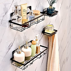 BALANDUKO Shower Caddy Shelf Bathroom Organizer 2 Pack with 2 Soap Dishes, Adhesive Shower Shelves Basket with 4 Hooks, 304 Rust Proof No Drilling Wall Mount Storage Accessories for Bathroom Kitchen