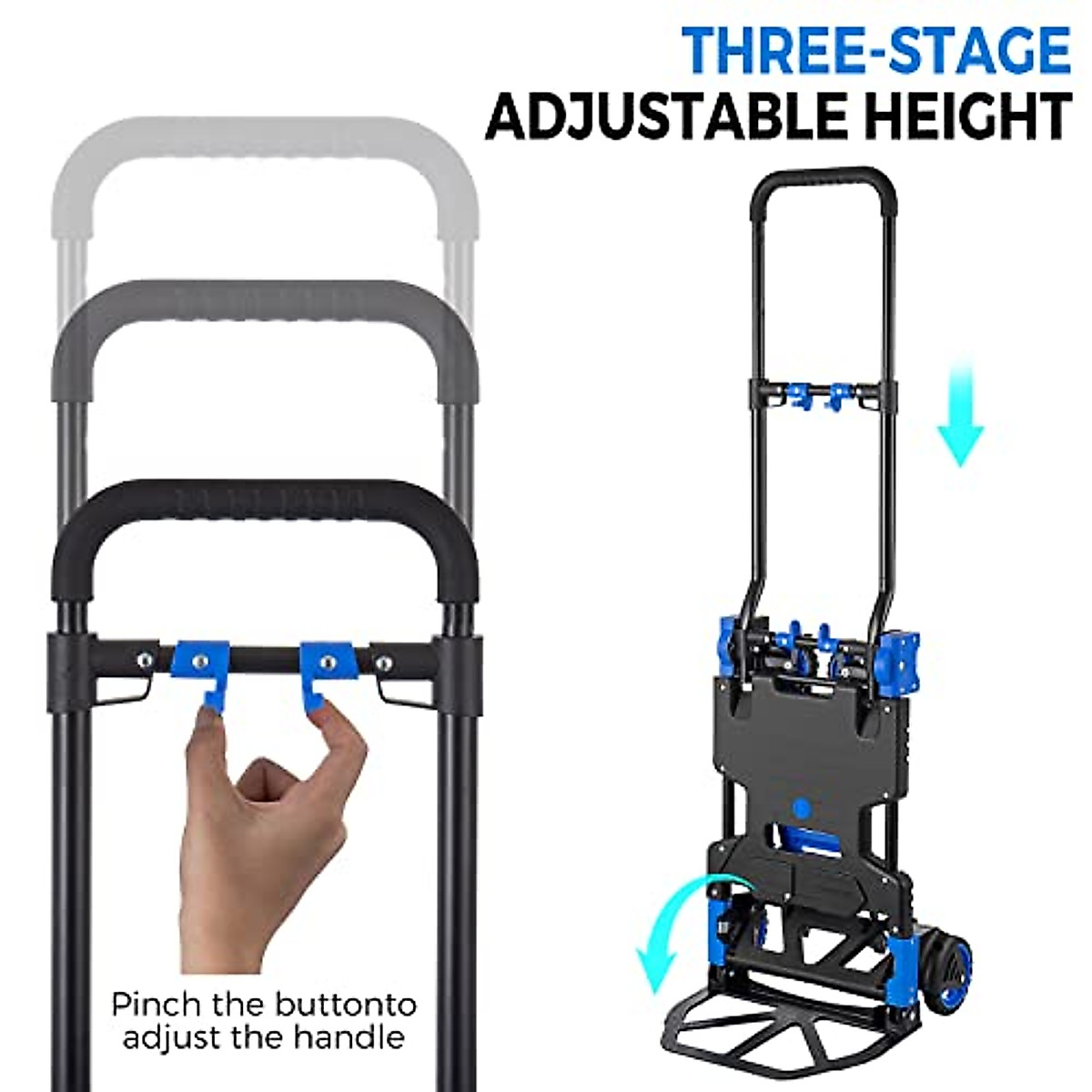 Hitgrand Folding Hand Truck, Heavy Duty Hand Truck Dolly Cart, Convertible Dolly Cart 330lbs Capacity W/Telescoping Handle, 2 in 1 Luggage Trolley Cart for Warehouse Home Outdoor Moving