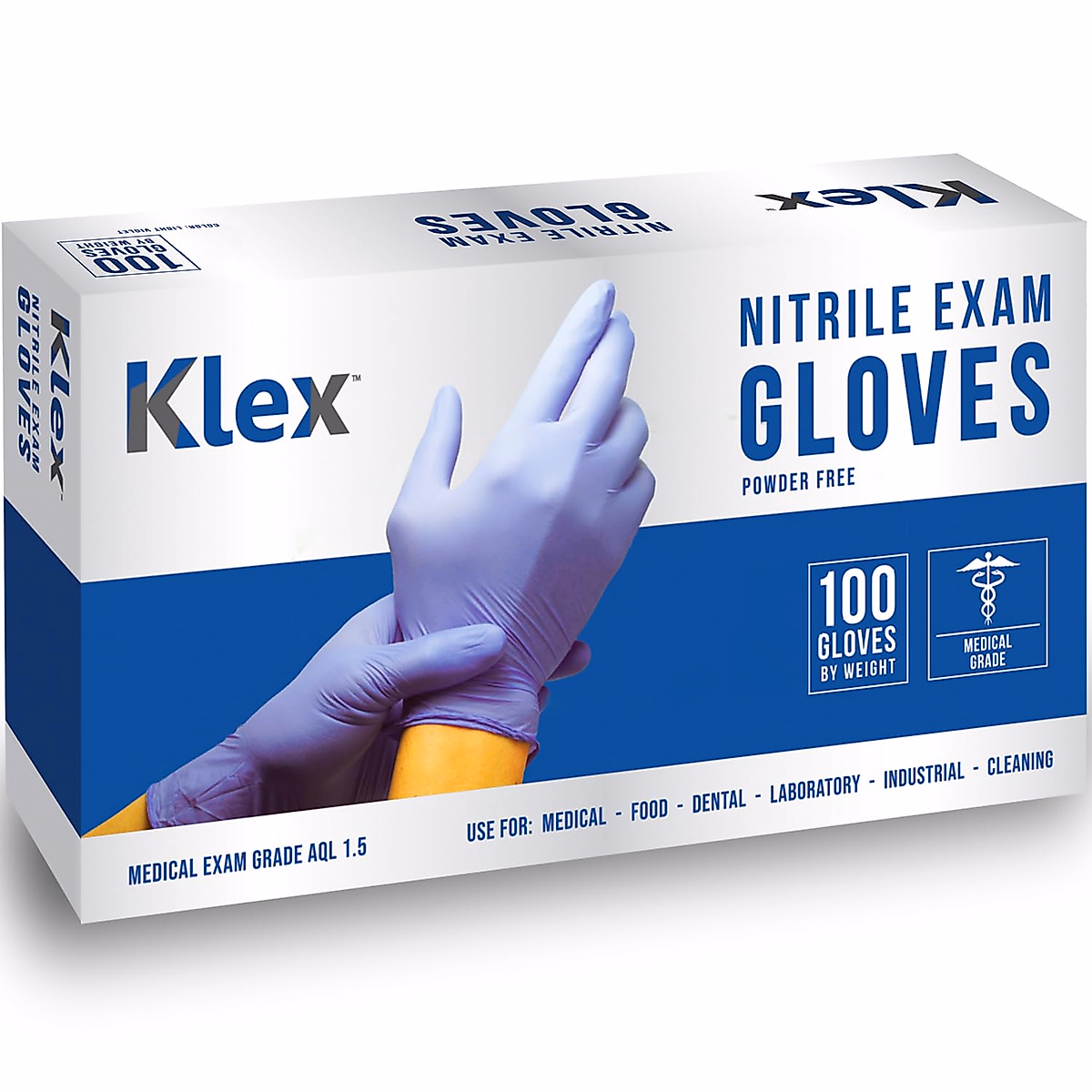 Klex Nitrile Exam Gloves - Medical Grade, Powder Free, Rubber Latex Free, Disposable Examination Grade Glove, Strong 3.5mil, Food Safe, Lavender L Large, Box of 100