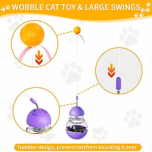 COSOWO Cat Interactive Toys Engaging Wand, Slow Food Treat Dispenser, and Tumbler Design for Indoor Cats Durable, Non-Toxic, Ideal for Exercise and Boredom Relief Gift for Kitten, Purple