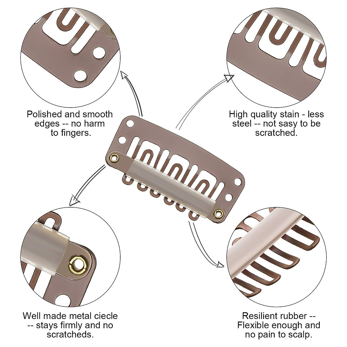 WILLBOND 100 Pcs 32mm Hair Extension Clips 6 Teeth Wig Clips to Secure Wig Small Clips with Soft Rubber Metal Snap Wig Accessories for Women Men, 4 Colors(Multicolor)