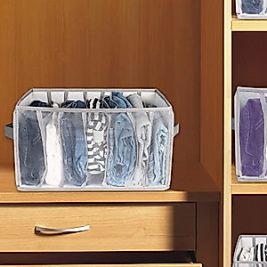 Univivi Extra Large Portable Pants Organizer Wardrobe Clothes Organizer for Jeans, Sweaters, T-Shirt, Underwear, Upgraded 7 Grids Jeans Organizer Bins Mesh Clothes Organizer - Set of 2