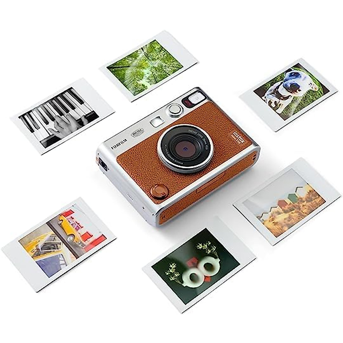 Fujifilm Mini EVO Hybrid Camera (Brown) Instant Film Camera Bundle with 40 Instant Film Sheets + 32GB microSD Memory Card + Small Padded Case + SD Card Reader + Extreme Electronics Cloth