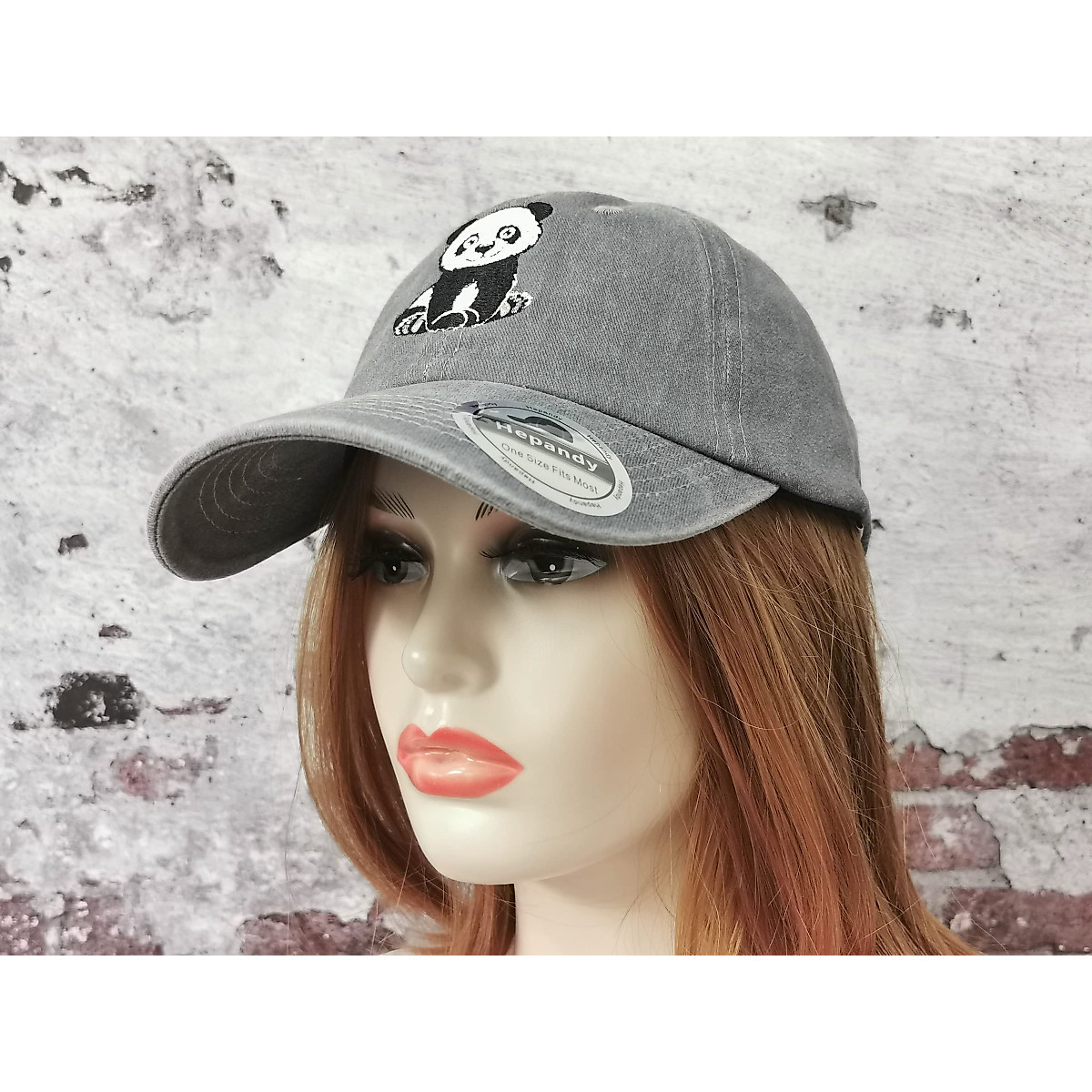 Hepandy Embroidered Panda Bear Baseball Hat for Men Women Kids, Washed Grey Embroidery Snapback Cap Trucker Hat Adjustable Dad Hats