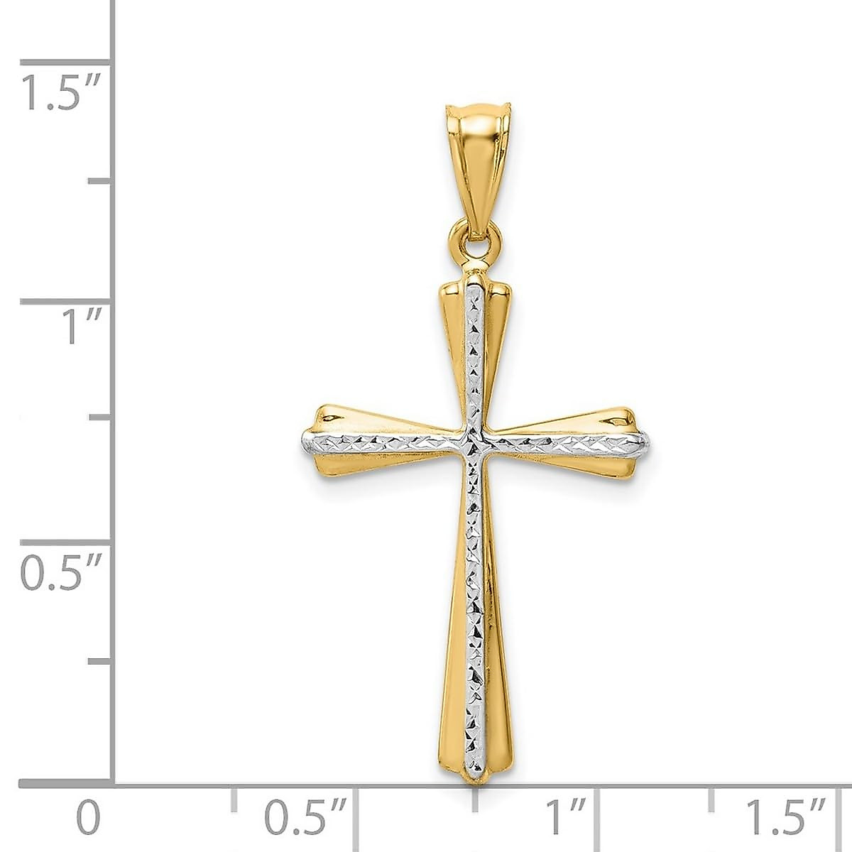 JewelryWeb Gold Cross Pendant - Two-Toned Diamond-Cut Gold Cross - Necklaces for Women and Men - Gold Cross Necklace 14k - Religious Jewelry - Catholic Necklace
