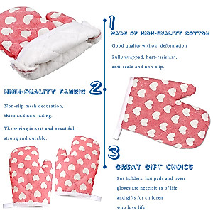 DOERDO 2 Pack Kid Oven Mitts for Children Heat Resistant Kitchen Mitts, Great for Cooking Baking, Age 4-12 (7"x4.7", Sweet Heart)