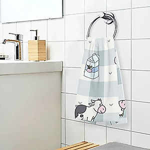 ALAZA Cute Cow Print Animal Blue Buffalo Plaid Hand Towels for Bathroom 1OO% Cotton 2 pcs Face Towel 16 x 28 inch, Absorbent Soft & Skin-Friendly