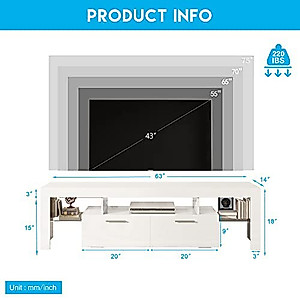 AiSONYUNG White LED 63inch TV Stand for 55 60 65 70 75 Inch TV, High Glossy Modern Entertainment Center, Large Wood TV Stand Gaming Media Cabinet with Large Storage for Bedroom Living Room and Office