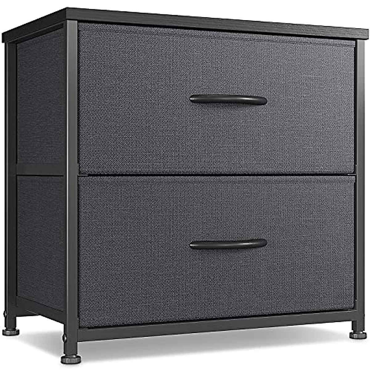 CubiCubi Dresser Nightstand for Bedroom, Small Kids Bedroom Fabric Tall Dresser 2 Drawer Storage Tower Organizer Unit for Hallway Entryway Closets, Steel Frame Wood Top, Black Grey