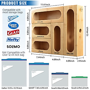 BWLAND Bamboo ziplock bag organizer for drawer 5 Pc Bamboo Premium Food Storage Bag Organizer Holders and Dispenser Compatible with Gallon, Quart, Sandwich, Snack, Candy Variety Size Bags