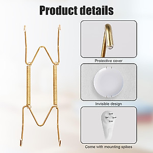 XIHIRCD 4Pcs Plate Hangers for Walls, 6/8/10/12 Inch Stainless Steel W-Shaped Gold Plate Hooks Vertical Dish Holder Display Wall Mount for Antique Arts Decorative Plates