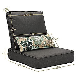 Aoodor 23” x 25.6” Patio Furniture Outdoor Deep Seat Single Chair Sofa Cushion Back Olefin Fabric Slipcover Sponge Foam - Charcoal Color Set of 2 (2 Back 2 Seater 2 Pillow )