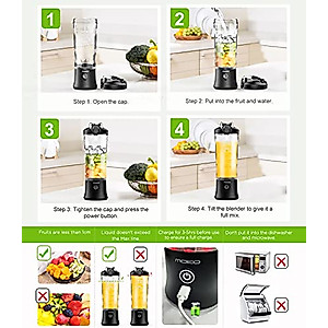 ＭoKo Portable Blender, 270 Watt Personal Blender for Shakes and Smoothies,21OZ Personal Blender USB Rechargeable with 6 Blades, BRA Free, Smoothie Blender for Kitchen Sports Travel and Outdoors,Black