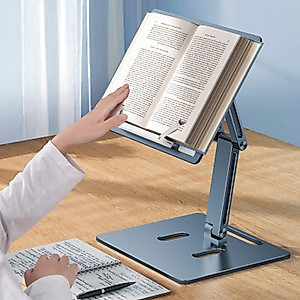 OATSBASF Adjustable Book Stand for Reading, Foldable Book Holder Multi Heights Angles Cooking Bookstands, Laptop Stand, Tablet Stand for Child Textbook/Recipe/Magazine/Pad (Blue Grey)
