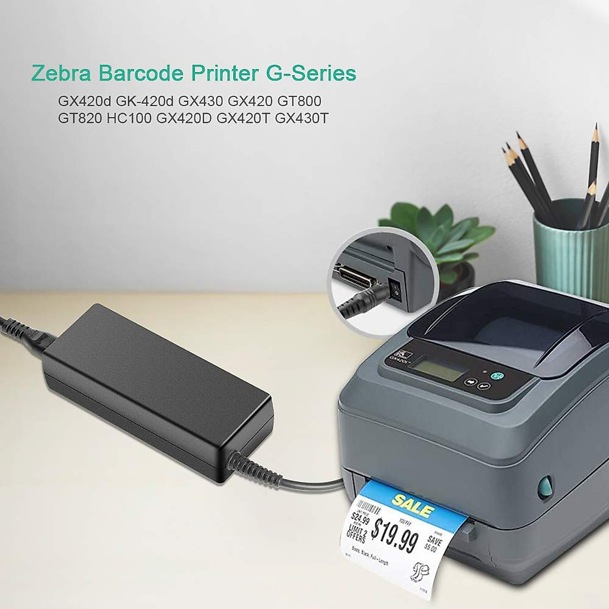 HKY 24V AC Charger Compatible with Zebra ZP550 ZP450 Barcode Printer G-Series GX420d Gk-420d GX430 GX420 GT800 GT820 HC100 GX420D GX420T GX430T Label Printer Power Supply Cord Plug Charger