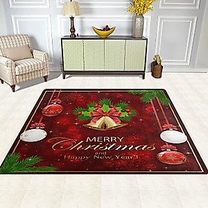 ALAZA Merry Christmas Snowflake Ball Snow Red Non Slip Area Rug 7' x 5' for Living Dinning Room Bedroom Kitchen Hallway Office Modern Home Decorative
