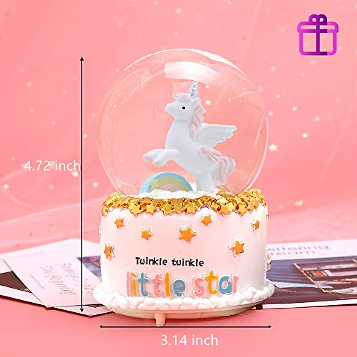 Unicorn Snow Globe, VECU 3.14 Inch Unicorn Music Snow Globes with Automatic Snowfull,Christmas Birthday Gift for Girl Boy