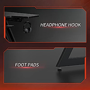 CubiCubi Gaming Desk with LED Lights & Power Outlets, 47 Inch L Shaped Carbon Fiber Surface Desk with Storage Shelves, Small Corner Computer Desk with Monitor Shelf, Black