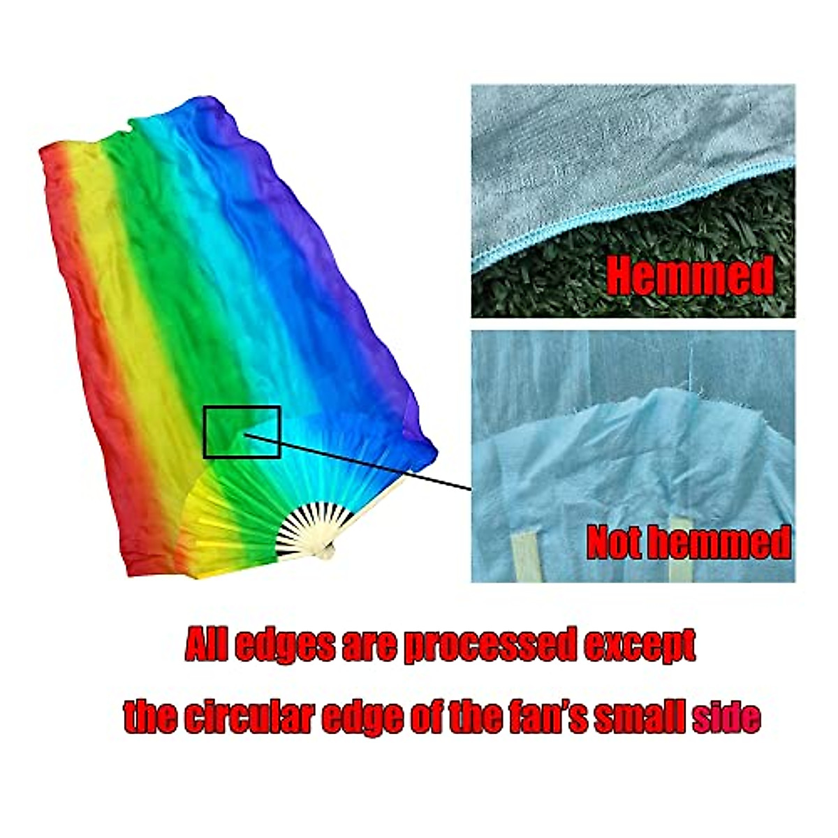 Winged Sirenny Belly Dance Silk Fan Veils Adjustable Pairs, 70"(180 cm) Worship Praise Flags Streamers(white)