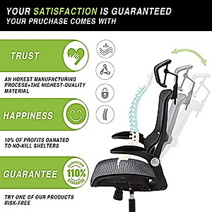 Office Chair Ergonomic Desk Chair - Curved Linear Mesh Seat Lumbar Support HighBack Computer Chair with Headrest Flip-up Armrests, Adjustable Height & Tilt Home Chairs, Swivel Executive Task Chair