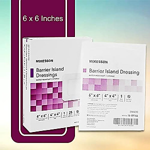 McKesson Barrier Island Dressing, Sterile, Water-Resistant, 6 in x 6 in, 25 Count, 1 Pack