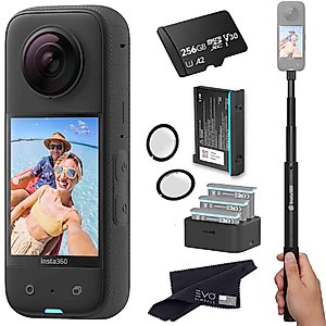 Insta360 X3 - Waterproof 360 Action Camera Bundle Includes Extra Battery, Charger, Invisible Selfie Stick, Lens Guard& 256GB Memory Card