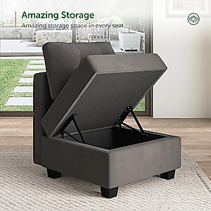 HONBAY Modular Sectional Sofa Velvet U Shaped Couch with Double Chaises 6 Seater Sectional Sofa with Storage, Grey